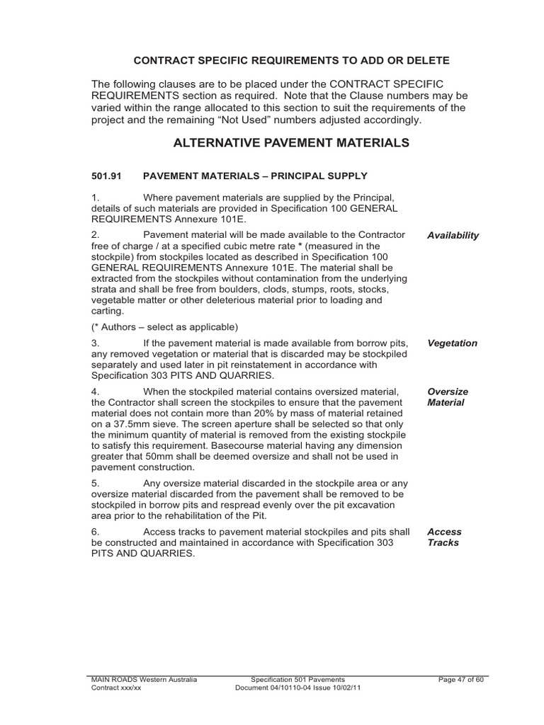 MRWA Specification 501 | PDF | Concrete | Construction Aggregate