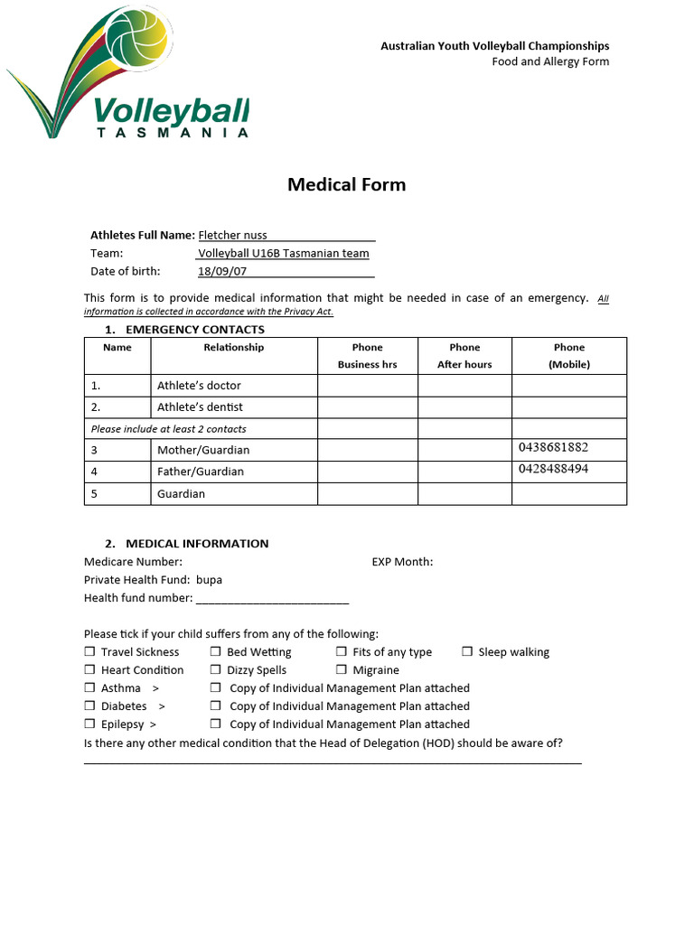 Medical Form | PDF | Allergy | Medicine