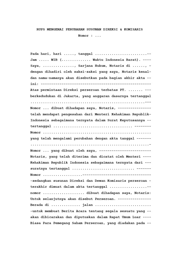 Rups Mengenai Perubahan Susunan Direksi & Komisaris | PDF