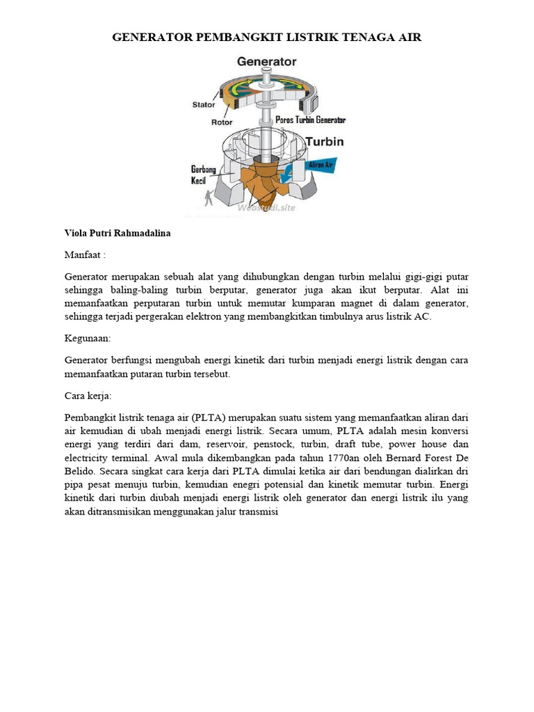 Generator Pembangkit Listrik Tenaga Air | PDF