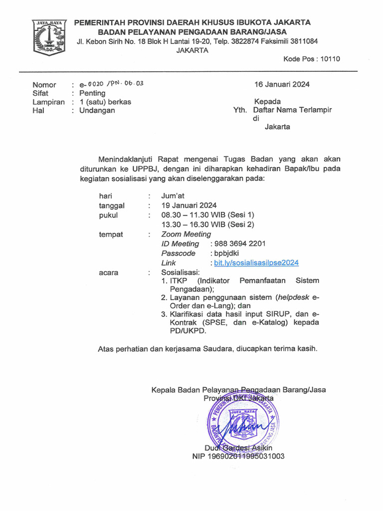 Undangan Sosialisasi Pemanfaatan Sistem Pengadaan | PDF