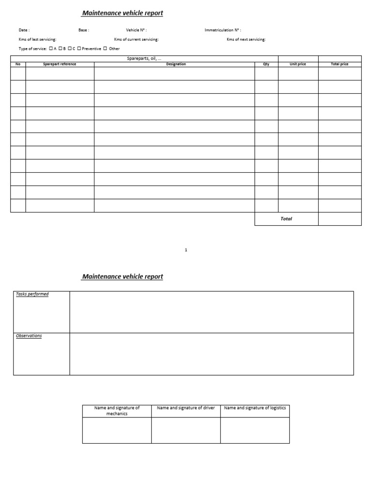 9 - Maintenance Report - Template V1 | PDF