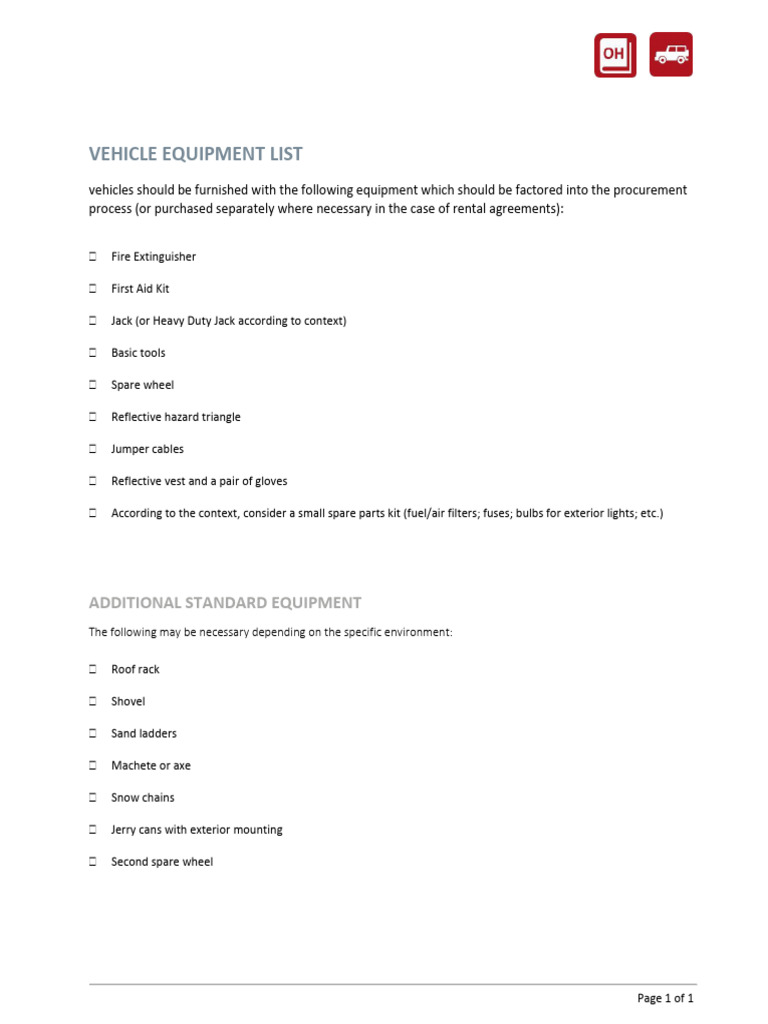 7 - Vehicle Equipment List V1 | PDF