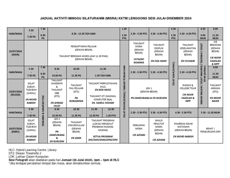Jadual Misra JD2024 | PDF