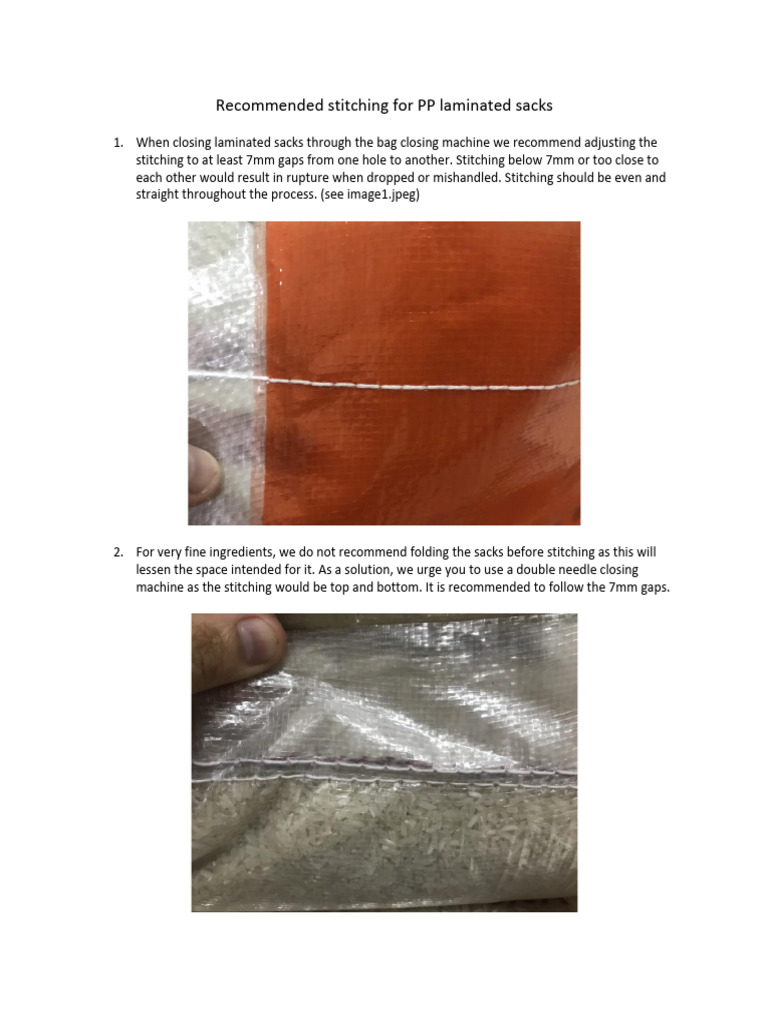 Recommended stitching for PP laminated sacks | PDF