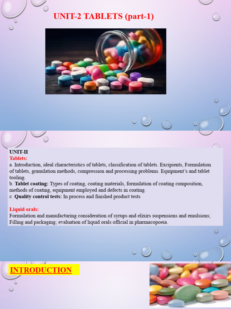 IP-I, unit-2,part-1 | PDF | Tablet (Pharmacy) | Pharmaceutical Formulation