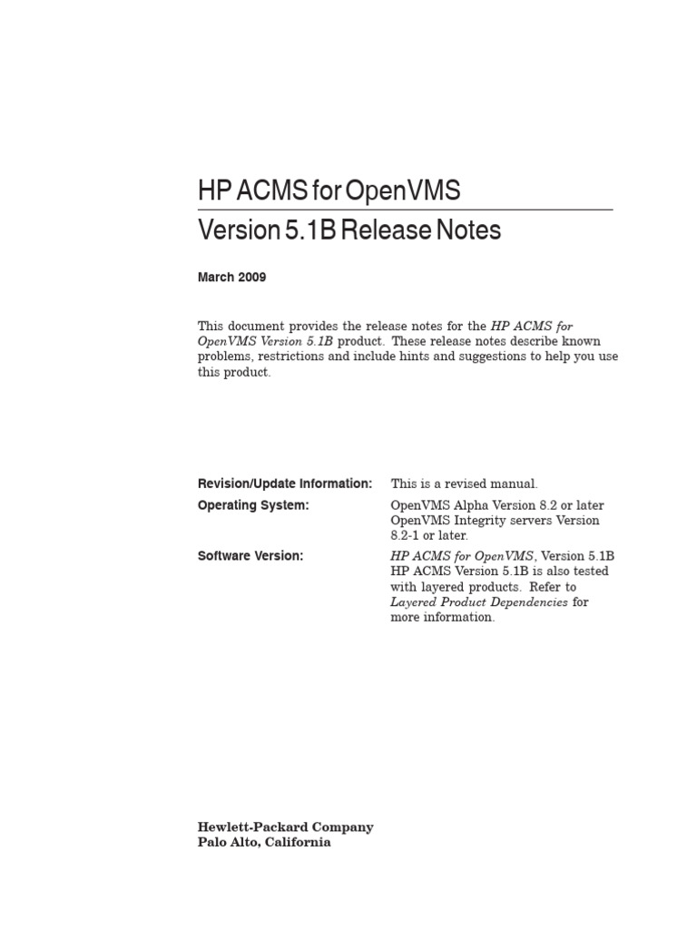 Hp Acms For Open Vms Version 51b Release Notes Pdf Parameter Computer Programming Databases