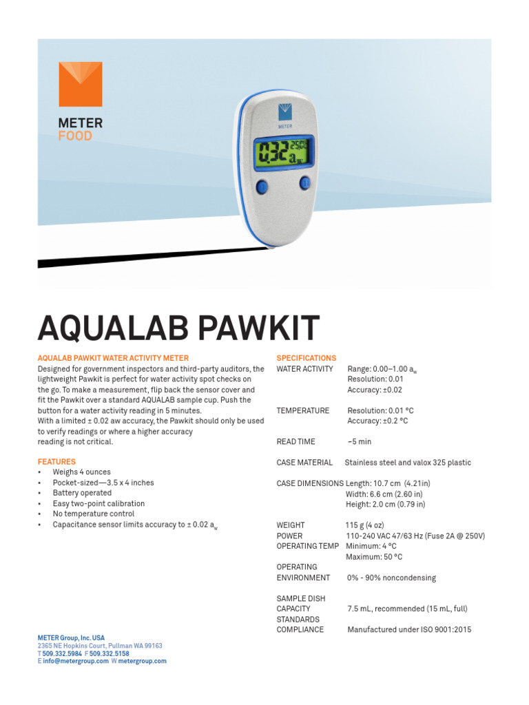 Aqualab PAWKIT - METER Food Spec Sheet | PDF