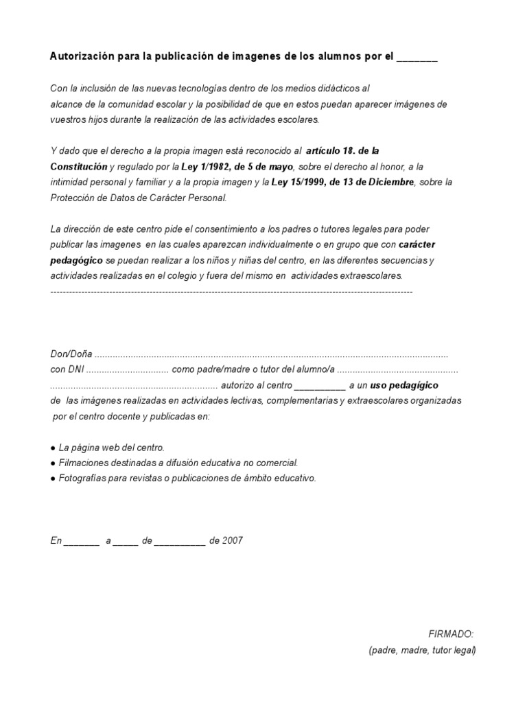 Modelo autorizacion uso de imágenes