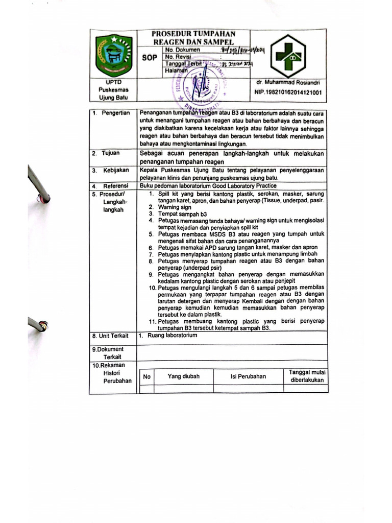Prosedur Tumpahan Reagen Dan Sampel | PDF