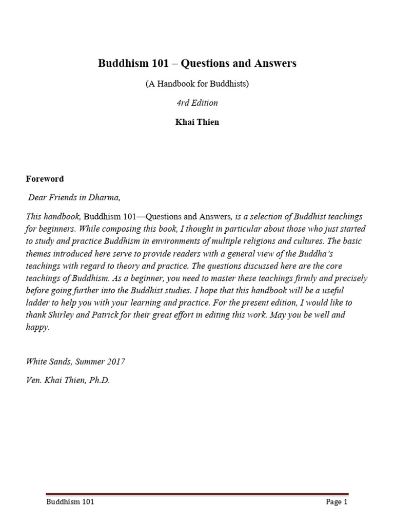 Buddhism 101 - Questions and Answers Author Khai Thien | PDF ...