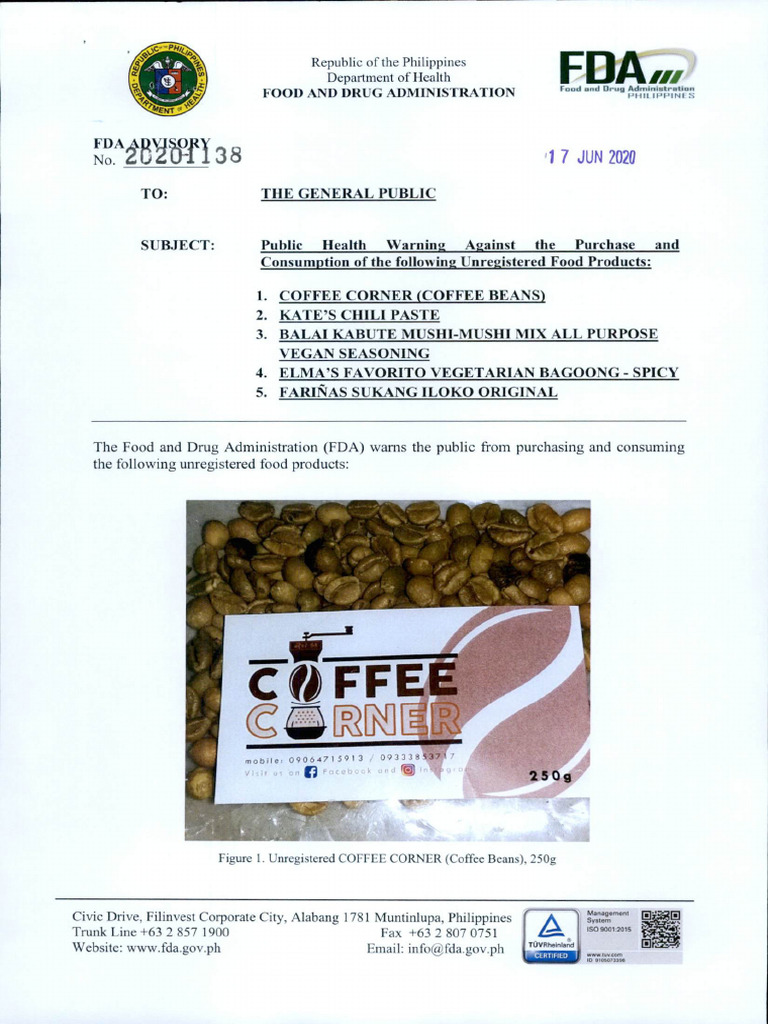 FDA Advisory No.2020 1138A | PDF