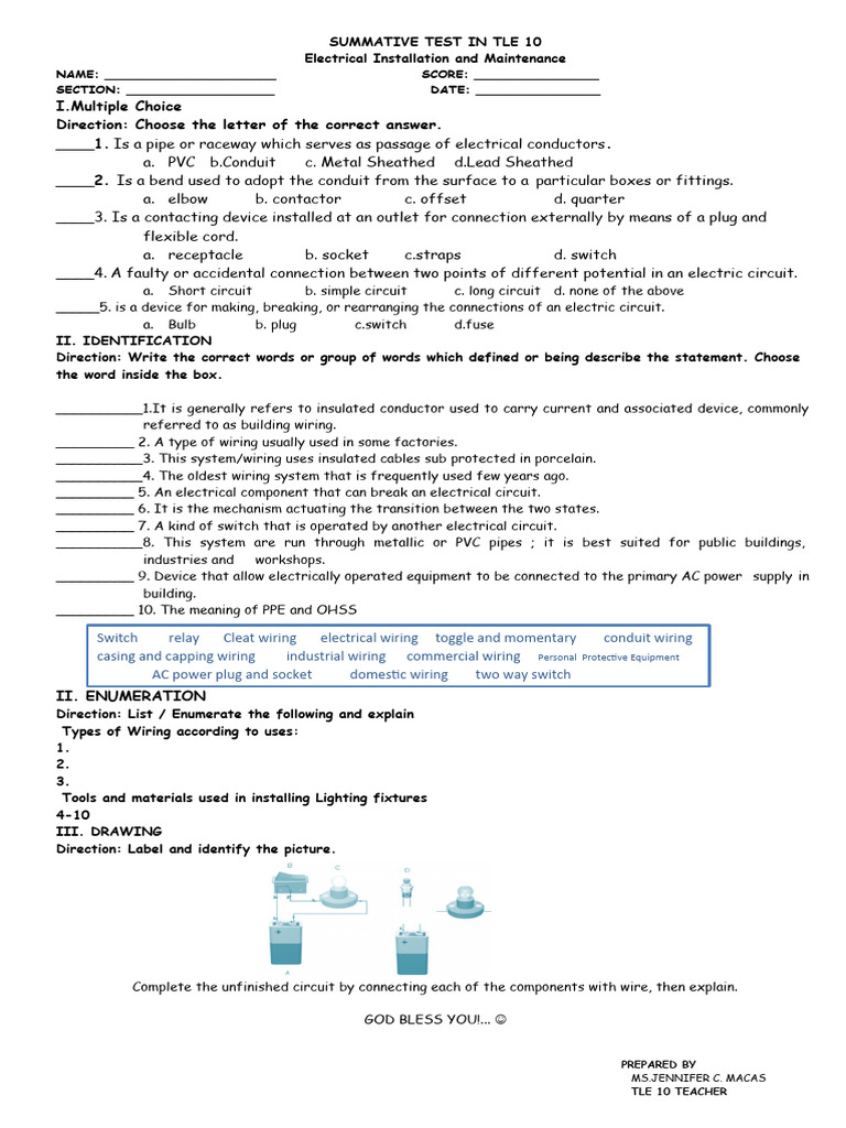 4th Quarter Summative EIM10 | PDF | Electrical Wiring | Electrical Connector