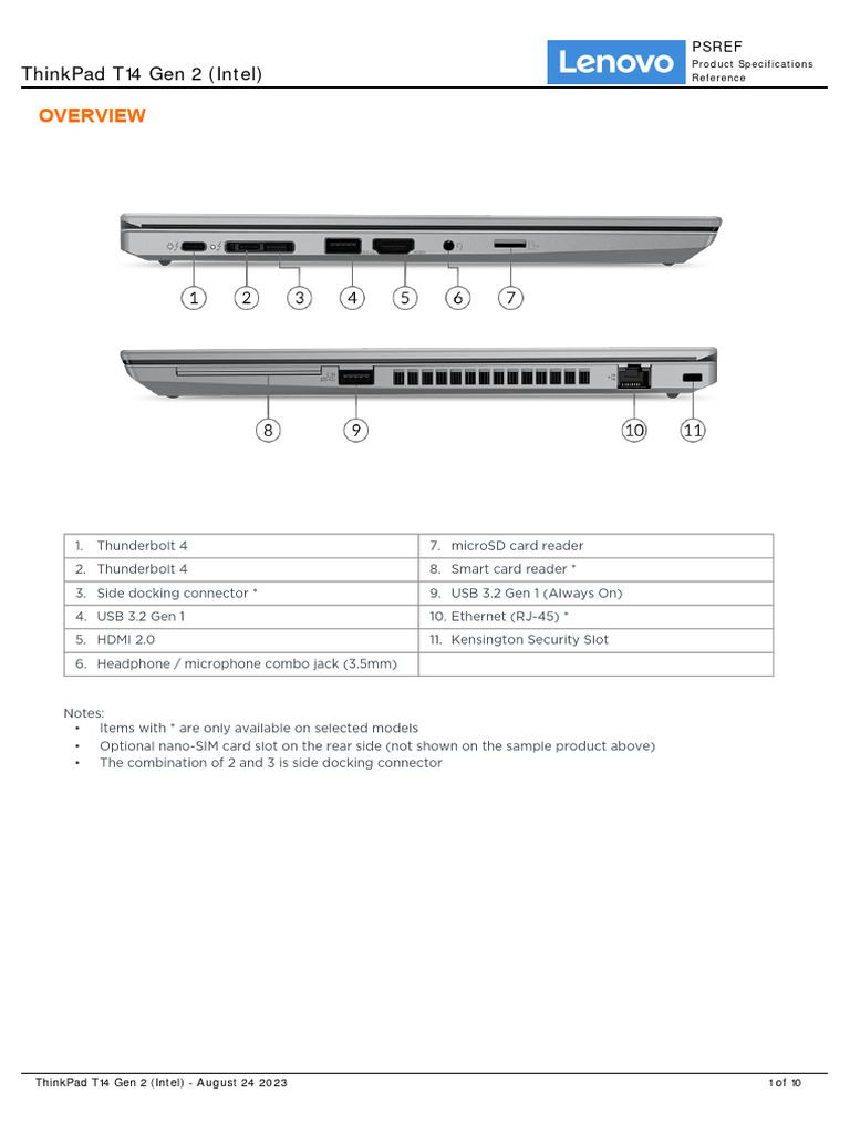 ThinkPad T14 Gen 2 Intel Spec | PDF | Usb | Solid State Drive