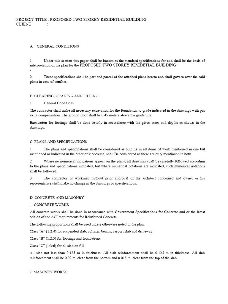General Specifications FILE | PDF | Concrete | Door