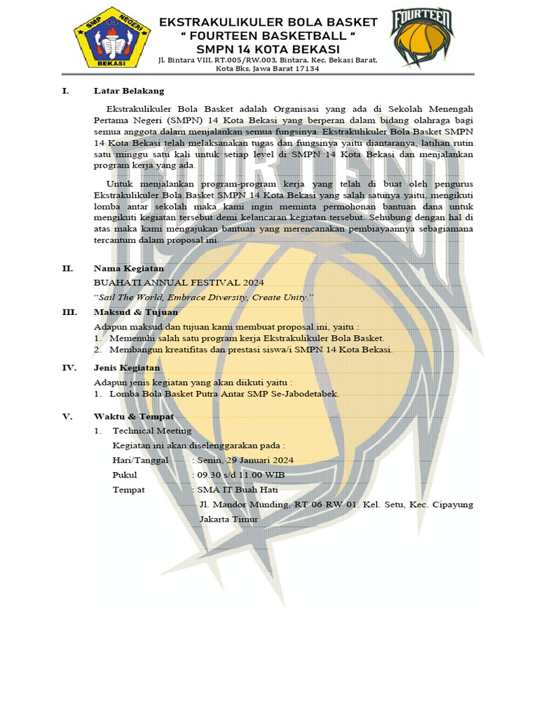 Proposal Lomba Eskul Basket SMPN 14 Bekasi - Buah Hati | PDF