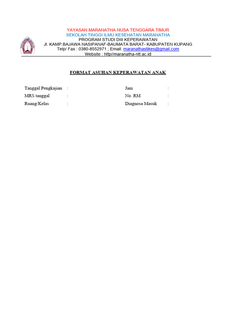 Format Pengkajian Kep Anak-1 | PDF | Kesehatan Holistik | Sains & Matematika