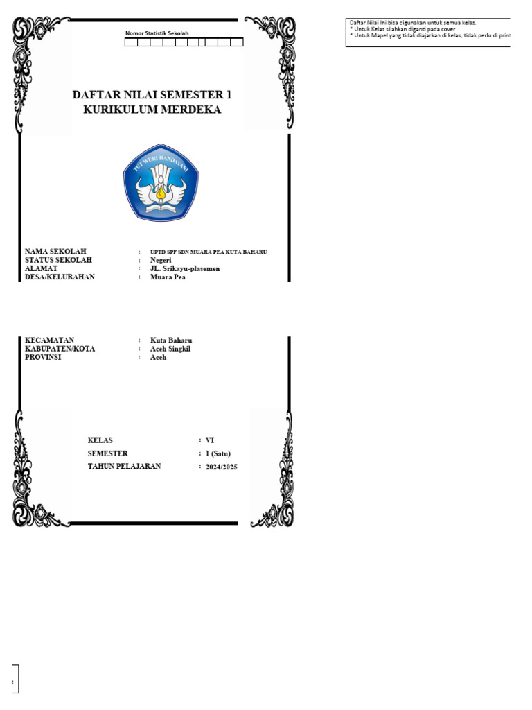 Daftar Nilai Kurikulum Merdeka Semua Mapel | PDF