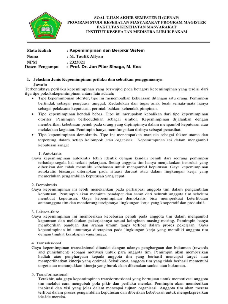 M. Taufik Alfyan (2323021) UAS KEPEMIMPINAN DAN BERFIKIR SISTEM (Prof ...