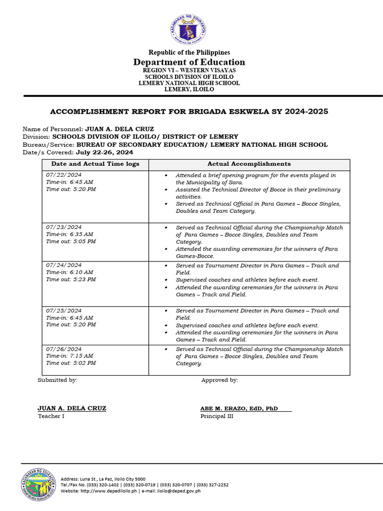 Accomplishment Report Brigada 2024 2025 | PDF | Philippines