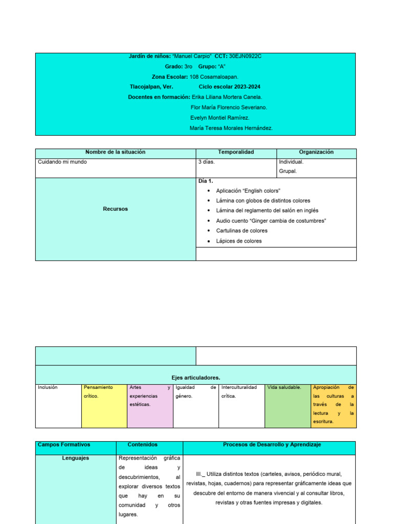 Planeacion Dia 1 Ingles | PDF