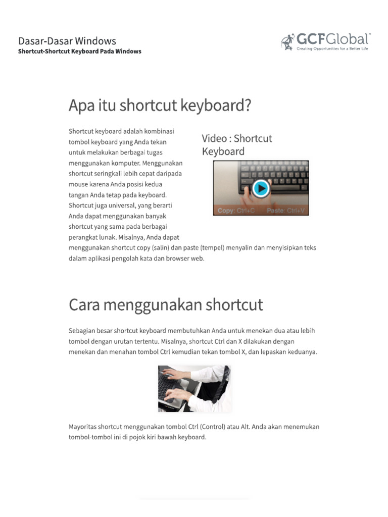 Dasar-Dasar Windows - Shortcut-Shortcut Keyboard Pada Windows | PDF