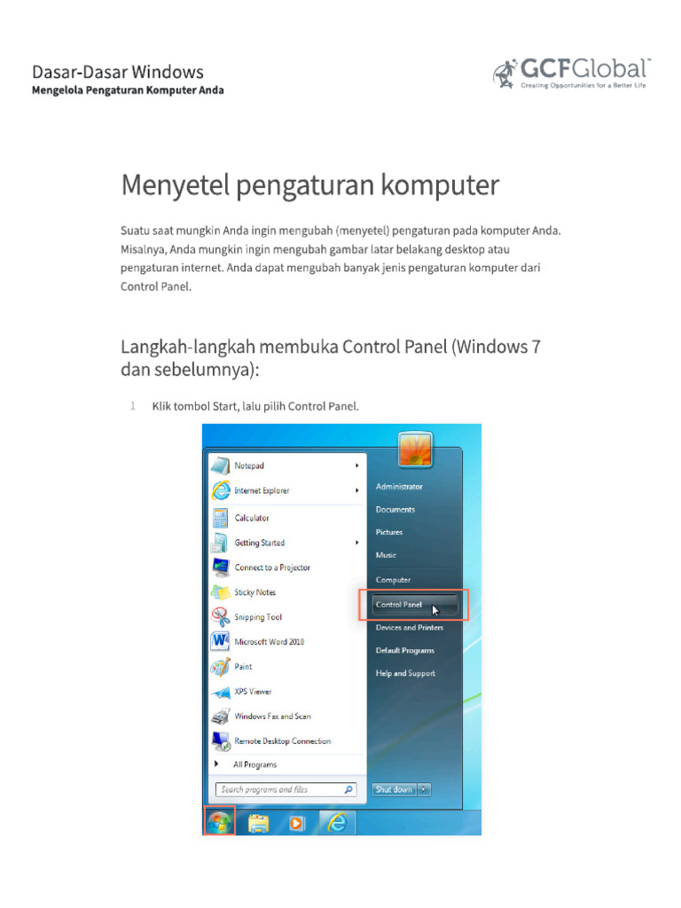 Dasar-Dasar Windows - Mengelola Pengaturan Komputer Anda | PDF