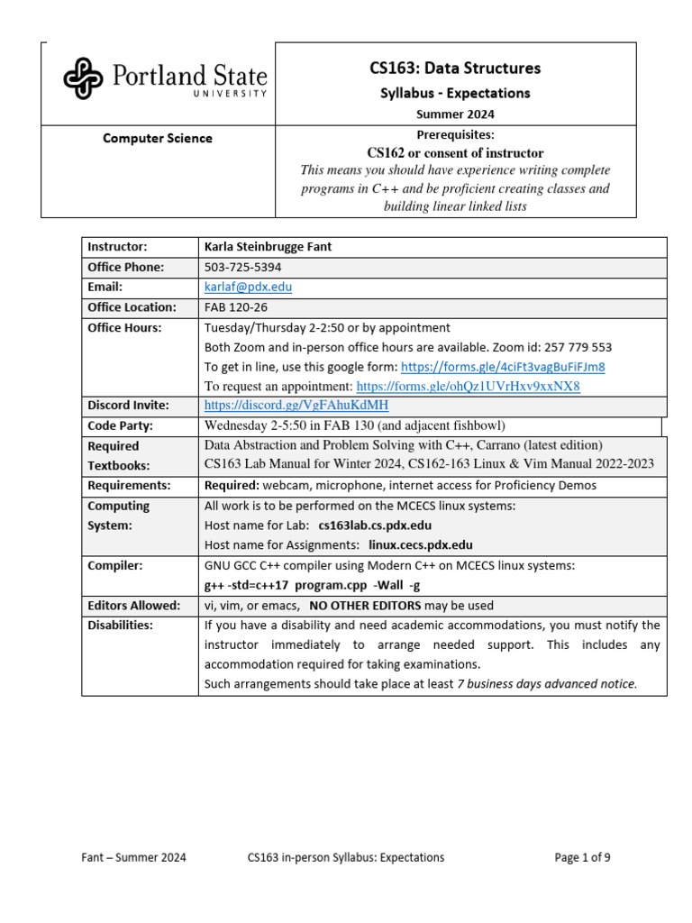 CS163 Syllabus - Part 1 Expectations | PDF | C++ | Computing