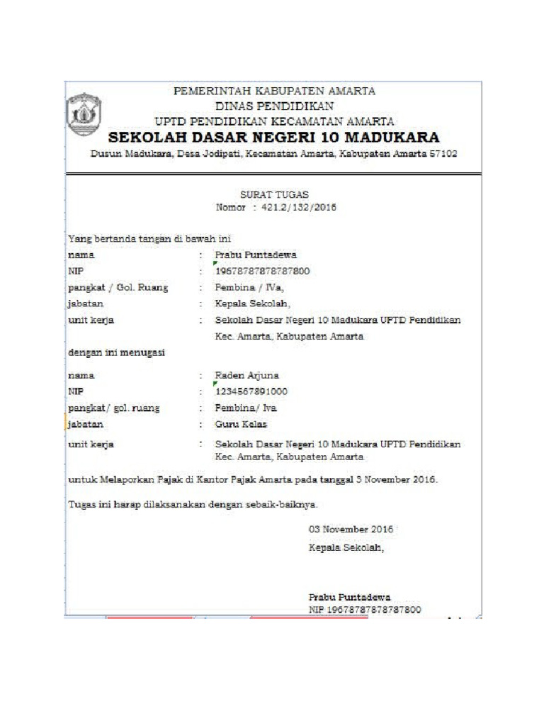 Contoh Surat Tugas | PDF