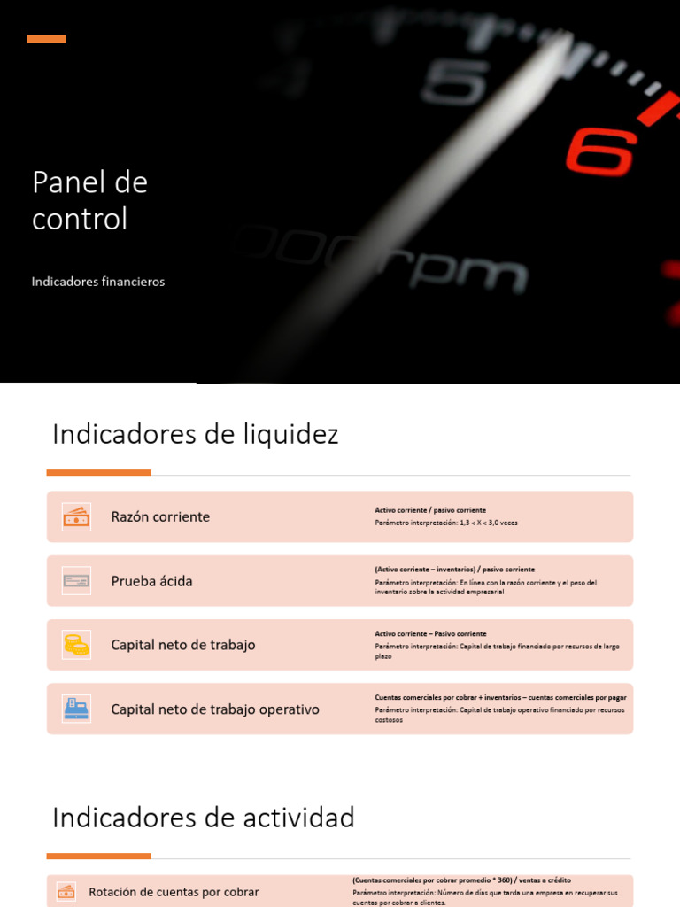 Panel de Control - Indicadores Financieros - Liquidez, Actividad ...