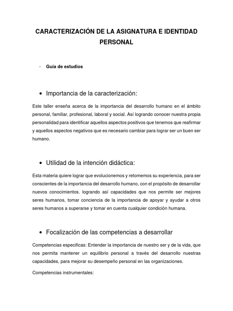 Caracterización de La Asignatura e Identidad Personal | PDF | Toma de decisiones | Sicología