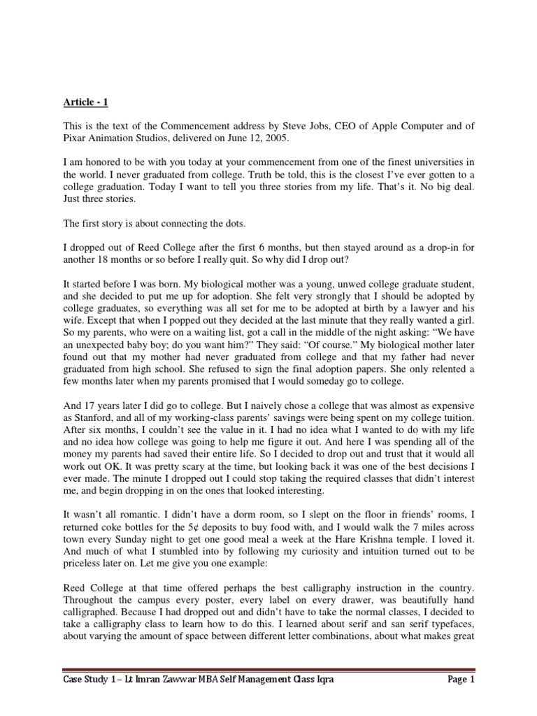 Article - 1: Case Study 1 - LT Imran Zawwar MBA Self Management Class ...