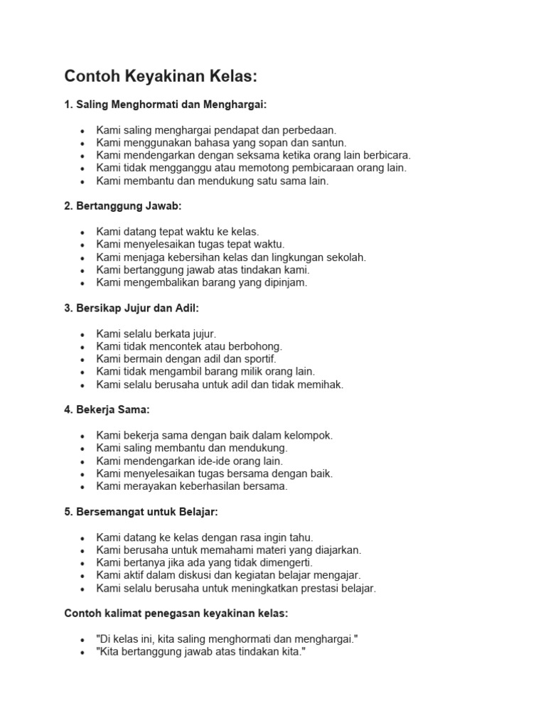 Contoh Keyakinan Kelas | PDF | Karier & Perkembangan