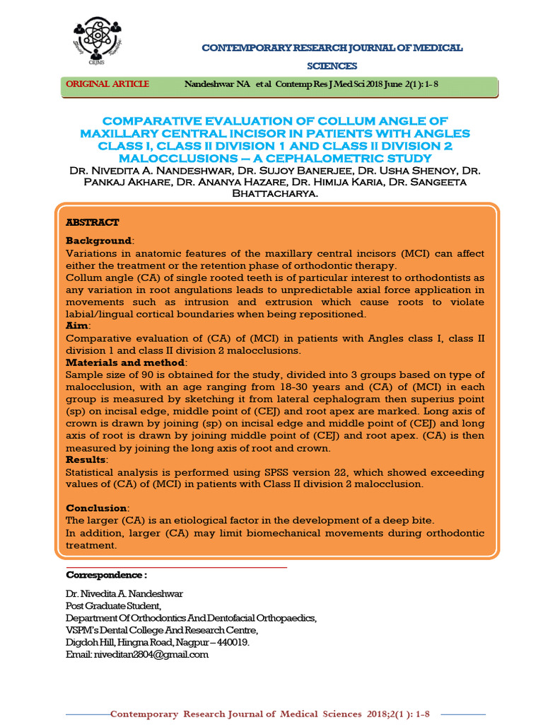 Comparative Evaluation of Collum Angle o | PDF | Orthodontics ...