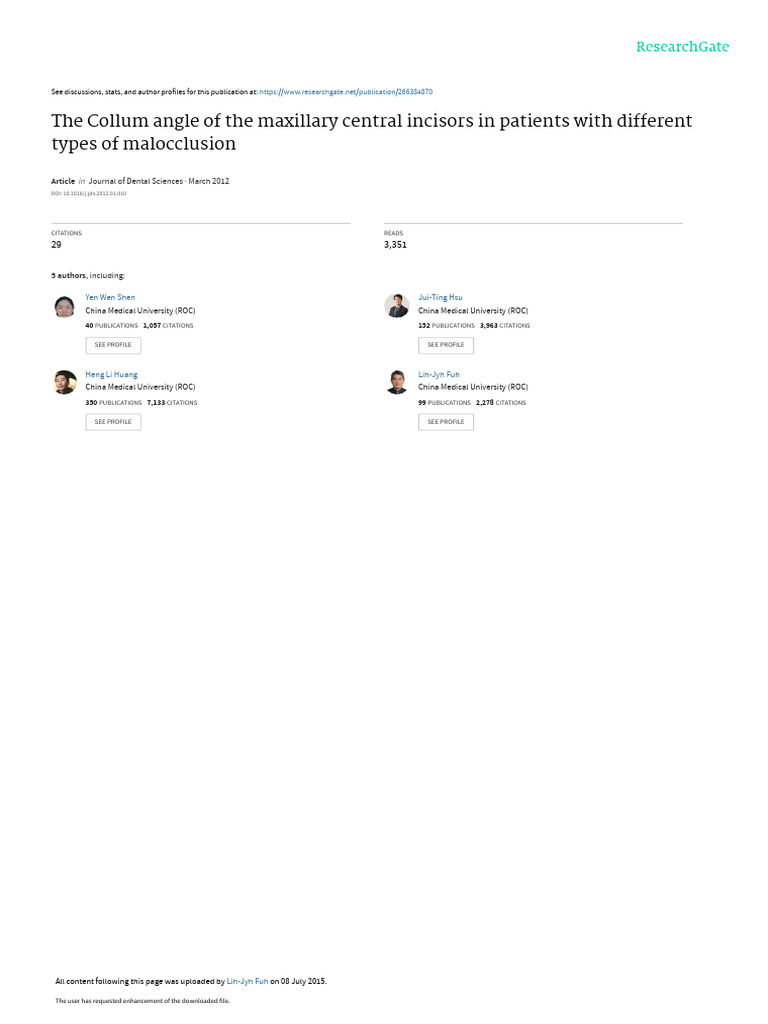 The Collum Angle of The Maxillary Central Incisors in Patients With ...