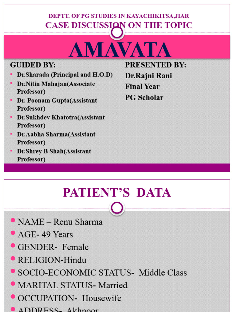 Case Study on Amavata in a 49-Year-Old Female | PDF | Joints | Diseases ...