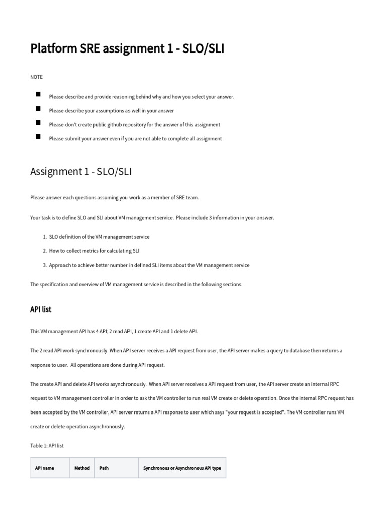 Platform SRE assignment 1 - SLO・SLI | PDF | Server (Computing) | Information Science