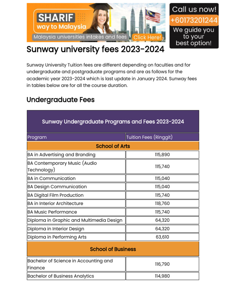 Sunway University Fees 2023-2024 | PDF | Bachelor's Degree | Doctor Of ...