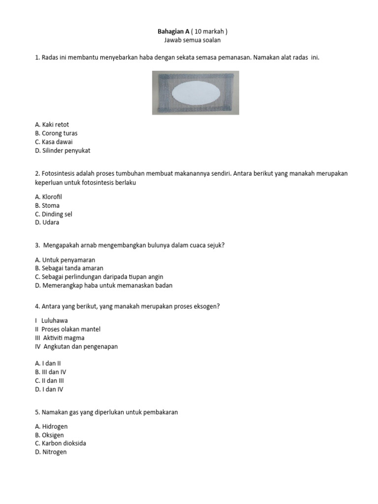 Soalan PSS Sains Form 1 2021 | PDF