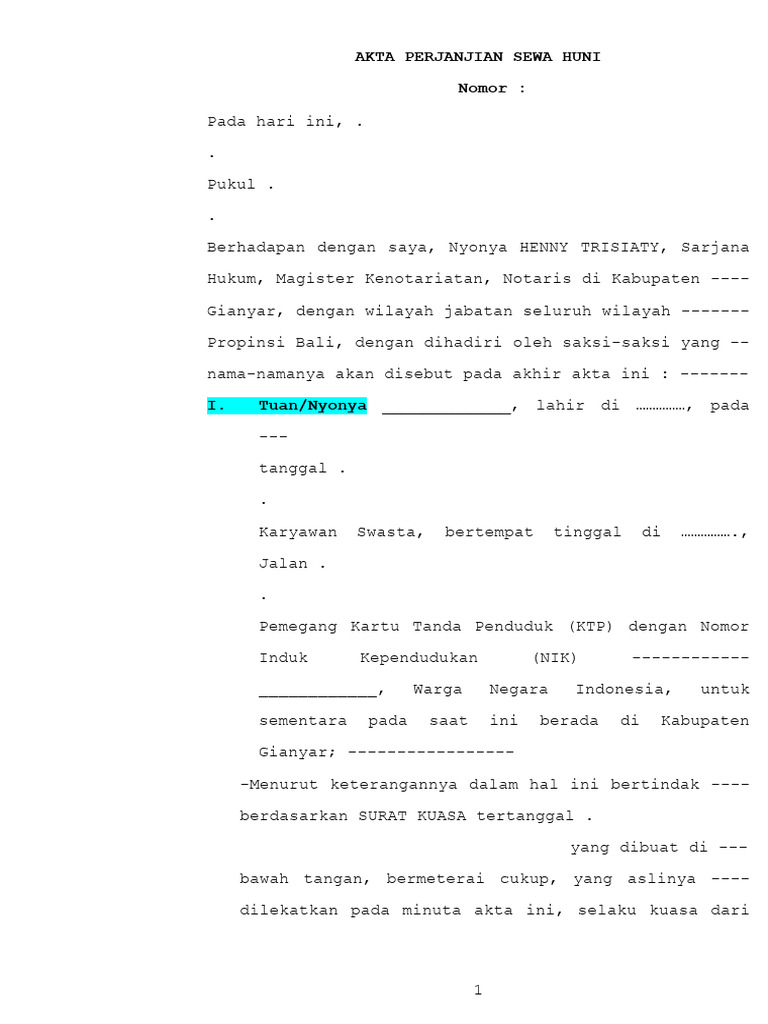 Akta Perjanjian Sewa Villa | PDF