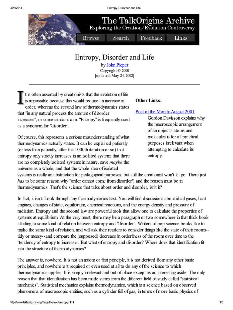 Entropy Disorder And Life Pdf