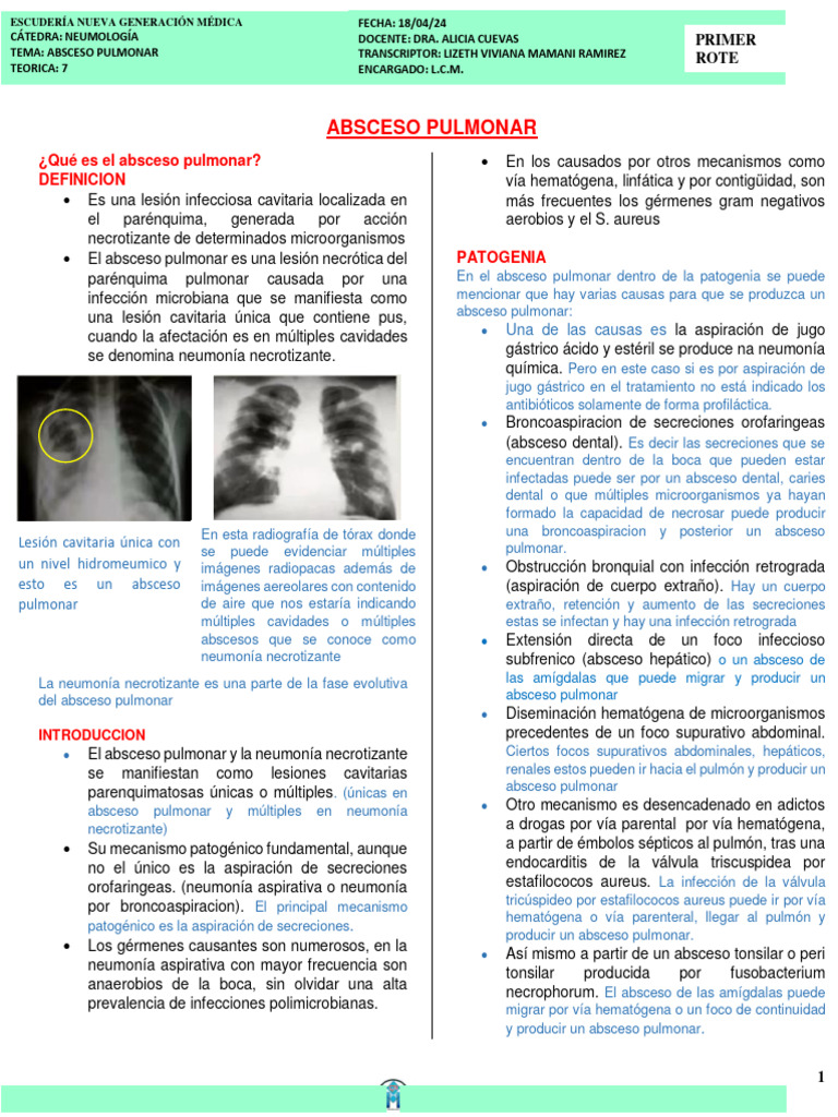 Teo. 6.1 Absceso Pulmonar | PDF | Neumonía | Pulmón