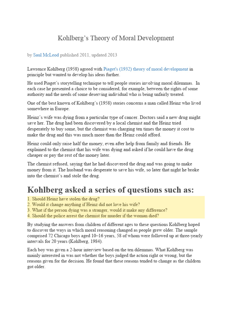 Kohlberg's Theory of Moral Development | PDF | Social Psychology ...