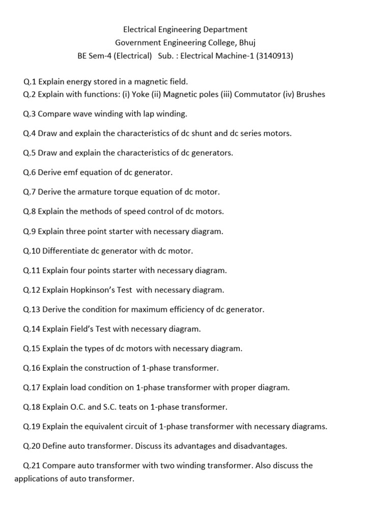 Electrical Machine-1 (3140913) | PDF | Transformer | Electric Motor