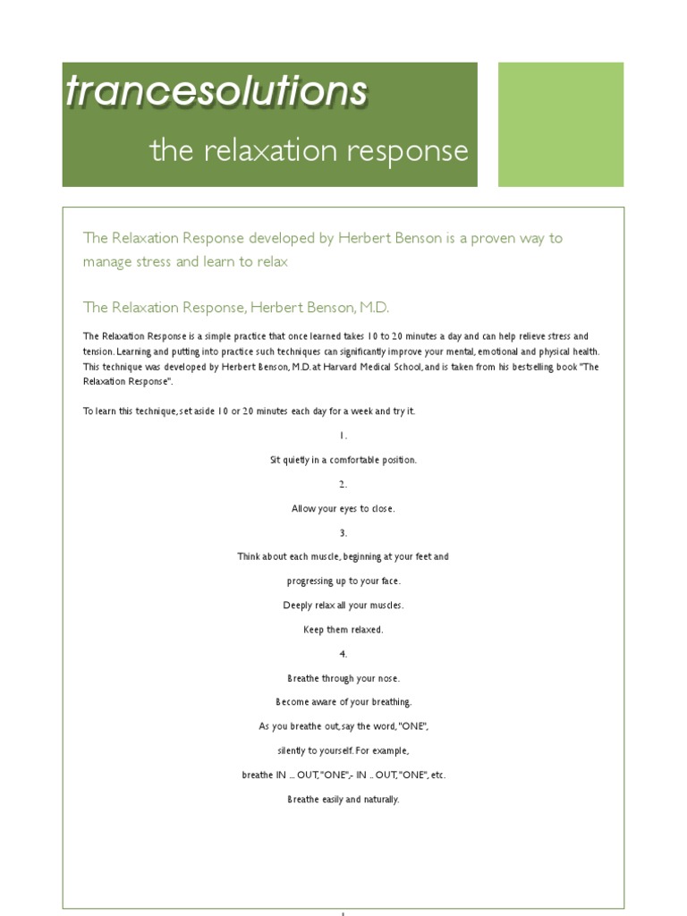 Ts The Relaxation Response Herbert Benson | PDF