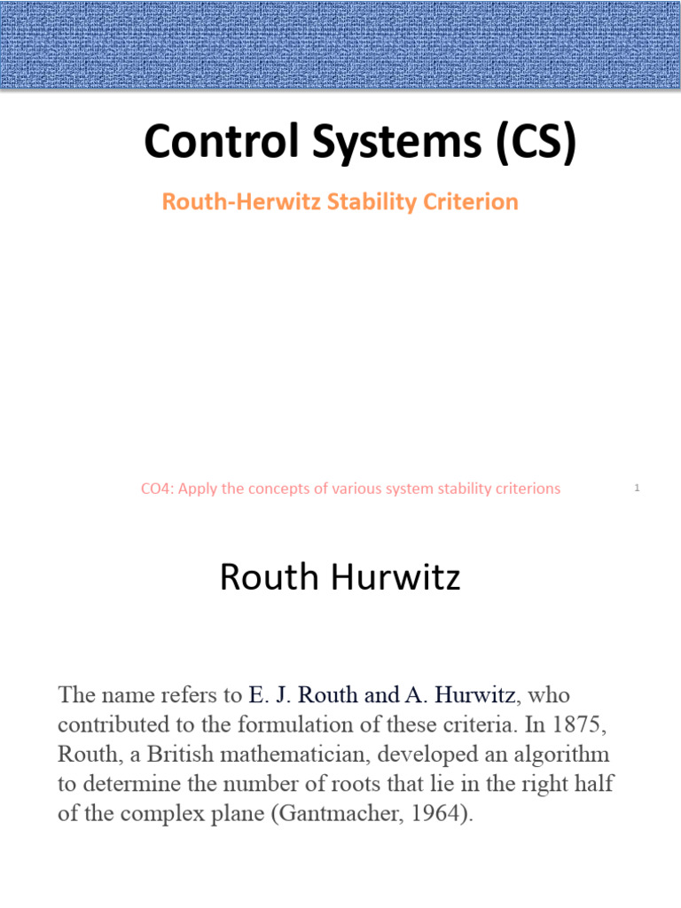Unit 4 - Routh Herwitz | PDF | Stability Theory | Mathematics Of Computing