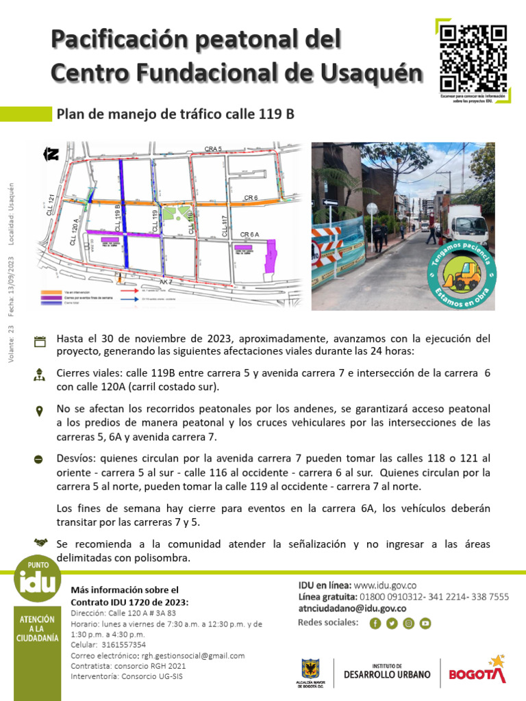 PMT - Pacificación Peatonal Usaquén - Contrato IDU 1720 de 2023 | PDF