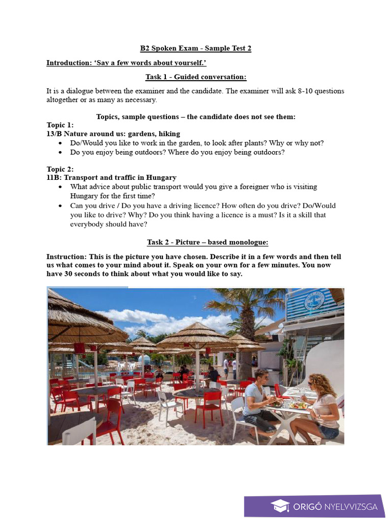 Angol Egynyelvu Origo MONO B2 Szobeli Mintafeladat 2 | PDF | Language Arts & Discipline ...