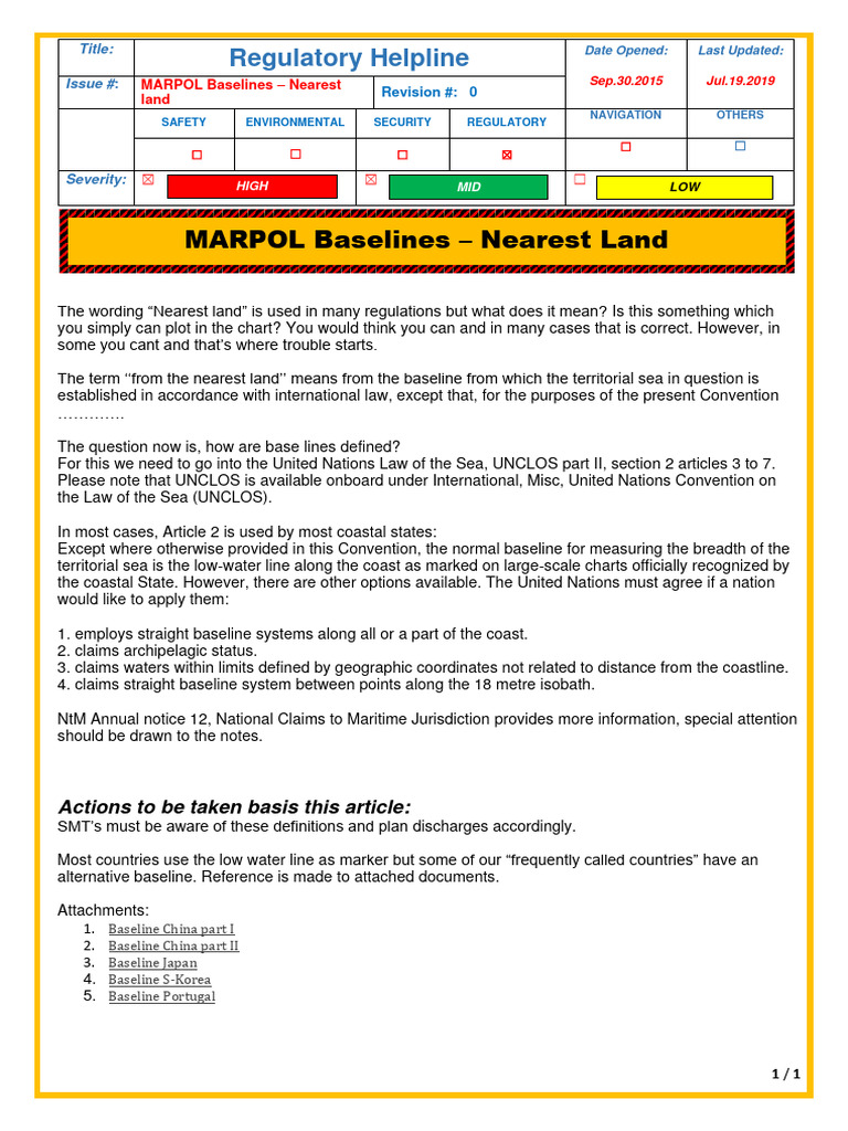 MARPOL Baselines - Nearest Land | PDF | Territorial Waters | United ...