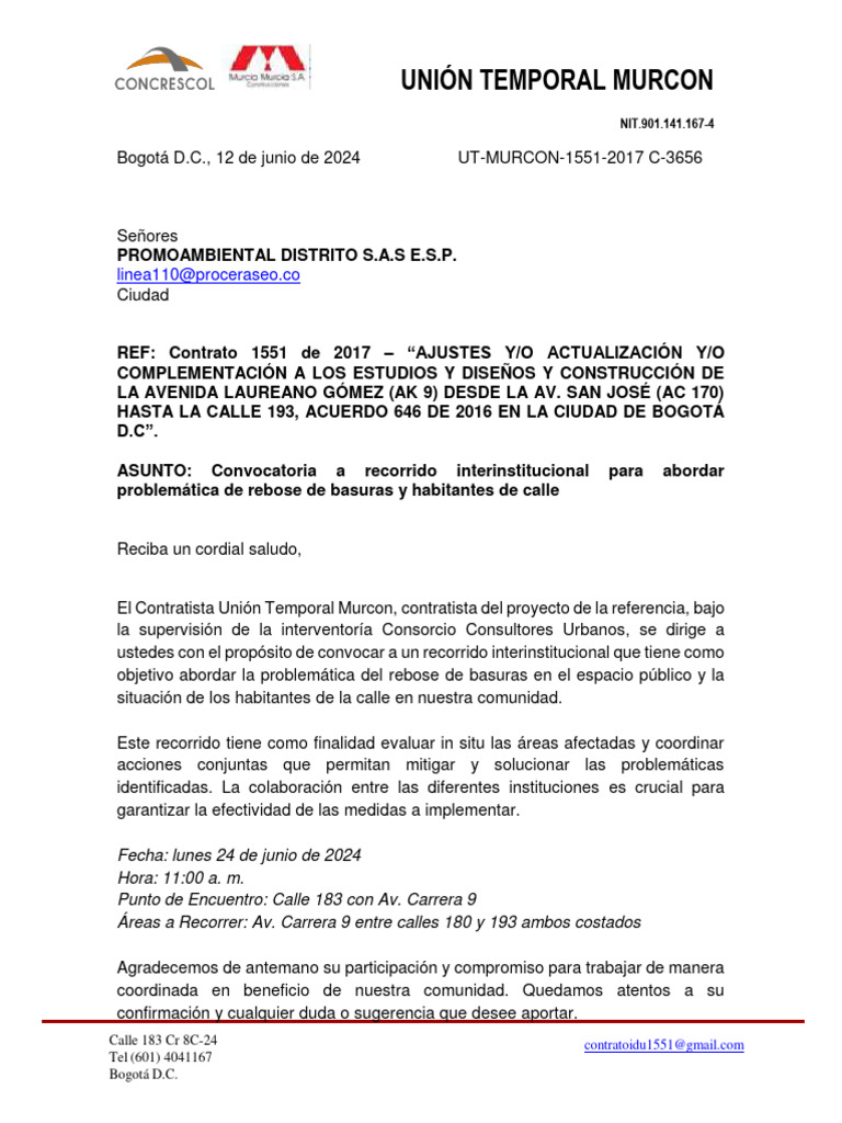 UT-MURCON-3656 Recorrido Interinstitucional | PDF | Bogotá